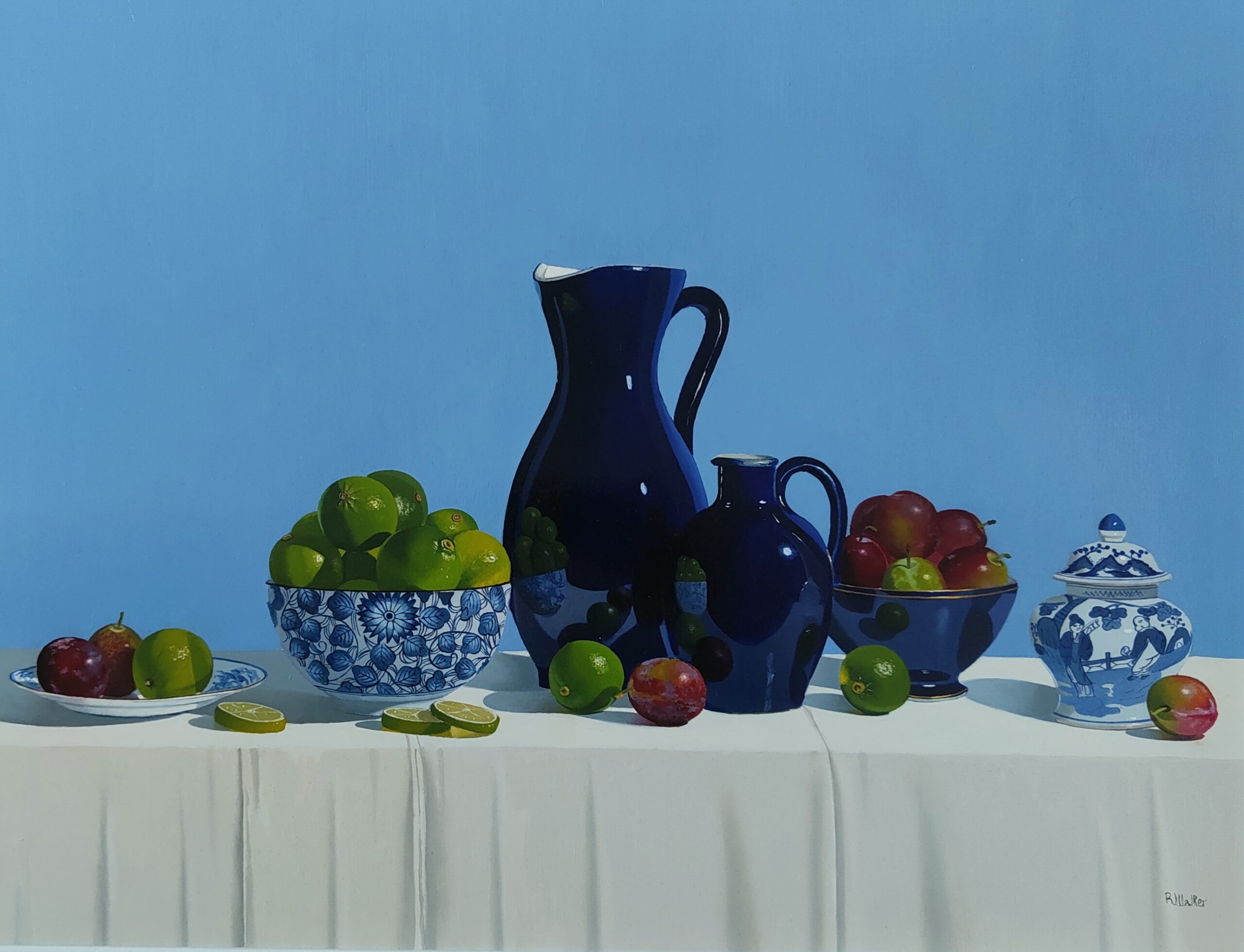 Blue Jugs with Plums and Limes by Rob Walker | Byard Art
