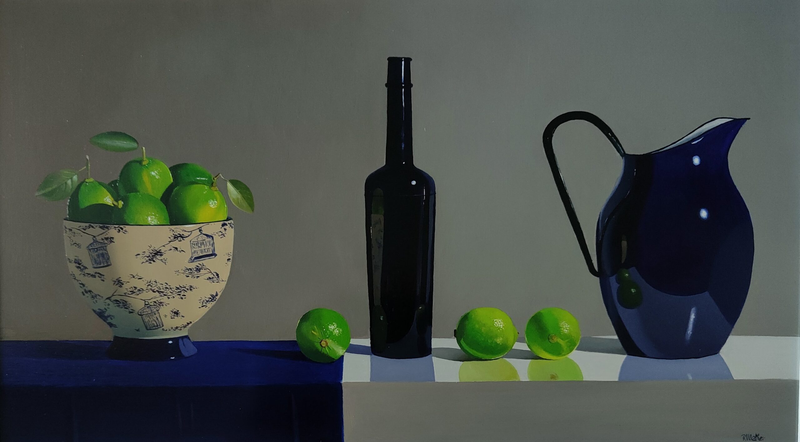 Bottle, Limes and Blue Jug by Rob Walker | Byard Art